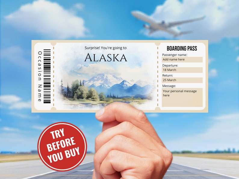 Editable Alaska Boarding Pass Ticket Template Surprise Gift - Etsy