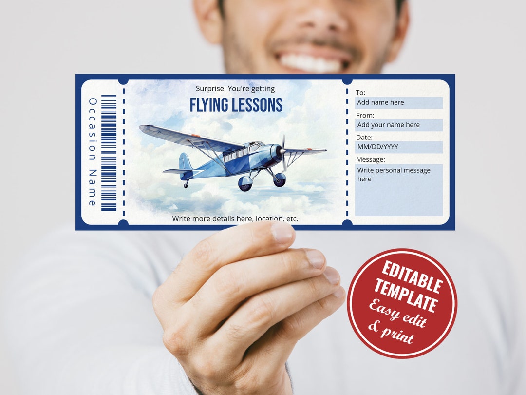 Editable Watercolor Flying Lessons Gift Voucher Template, Surprise ...