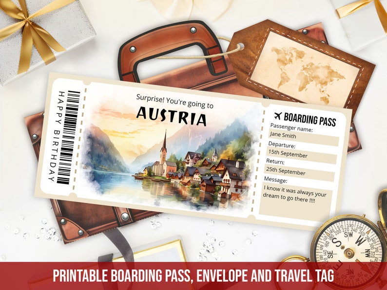 Editable Austria Boarding Pass Template, Personalized Gift Printable ...