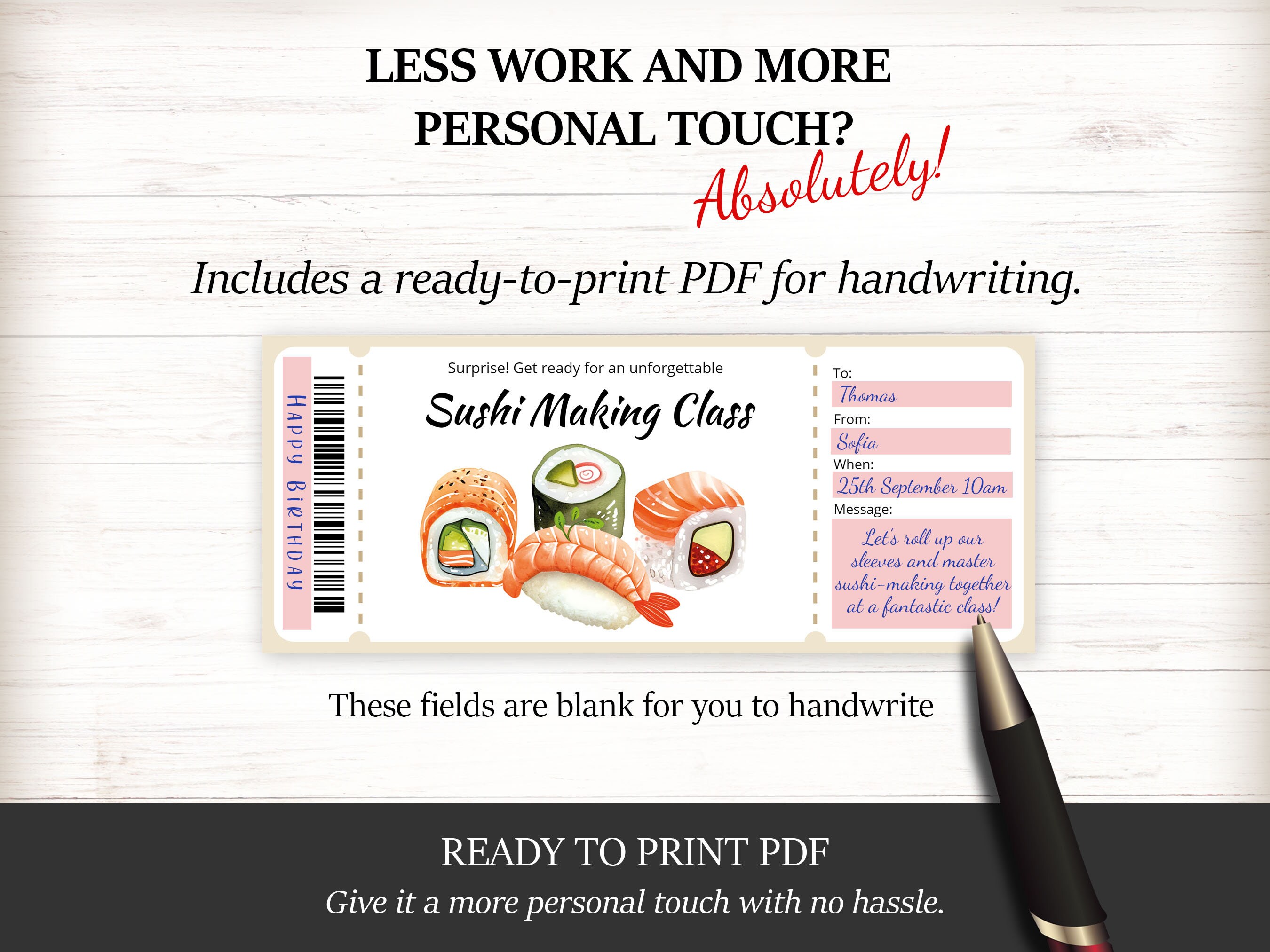 Editable Sushi Making Class Gift Certificate Template for Sushi Lover ...