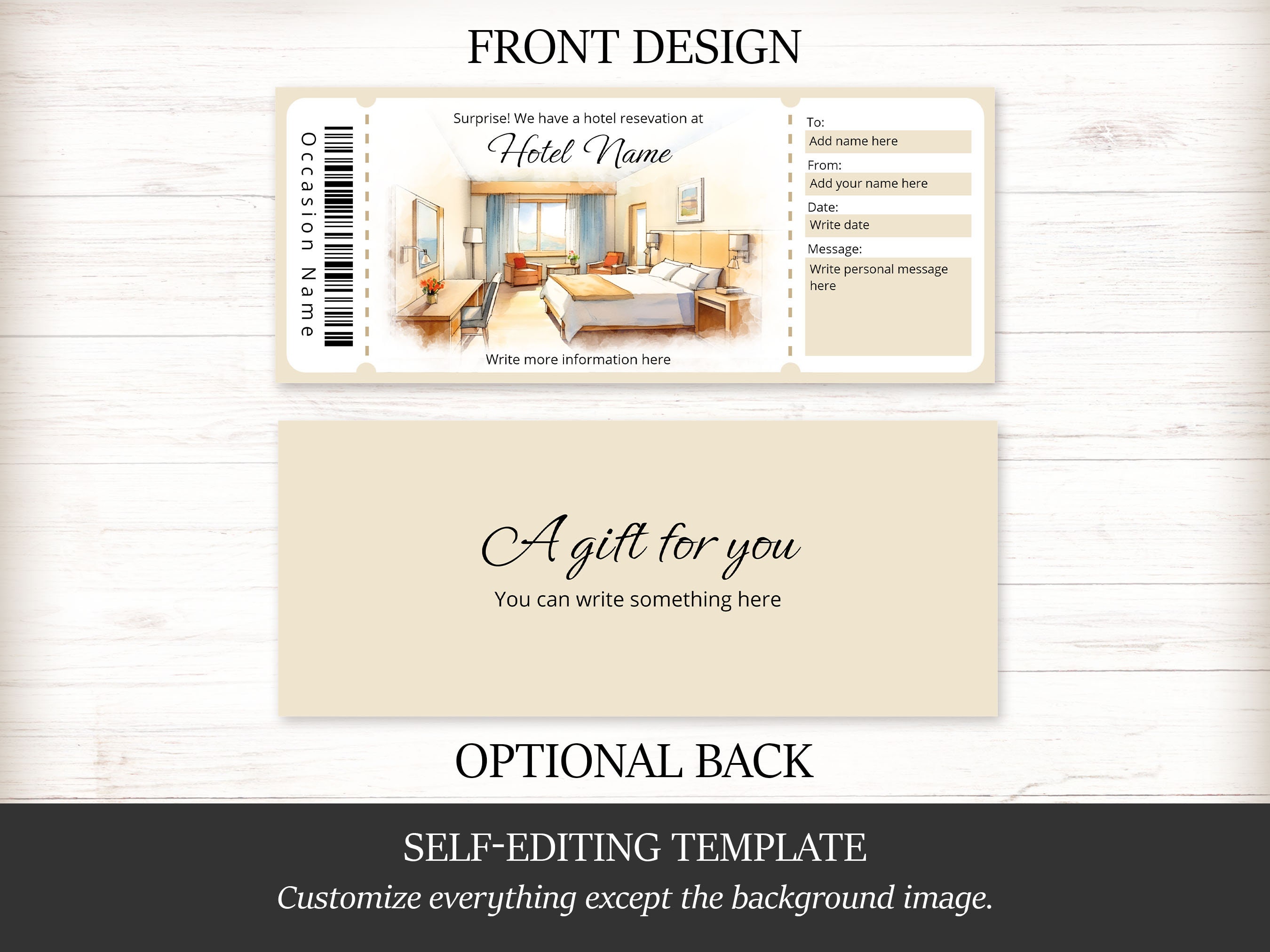 Watercolor Hotel Reservation Voucher Gift Certificate Template ...