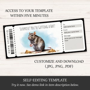 Editable Rat Gift Certificate Template for Rat Lover, Personalized ...