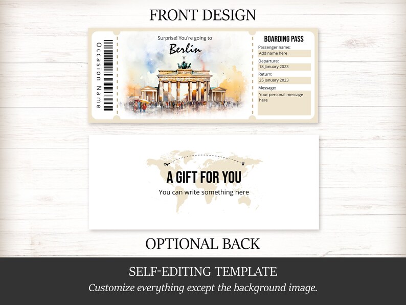 Editable Berlin Boarding Pass Template, Watercolor Germany Boarding ...