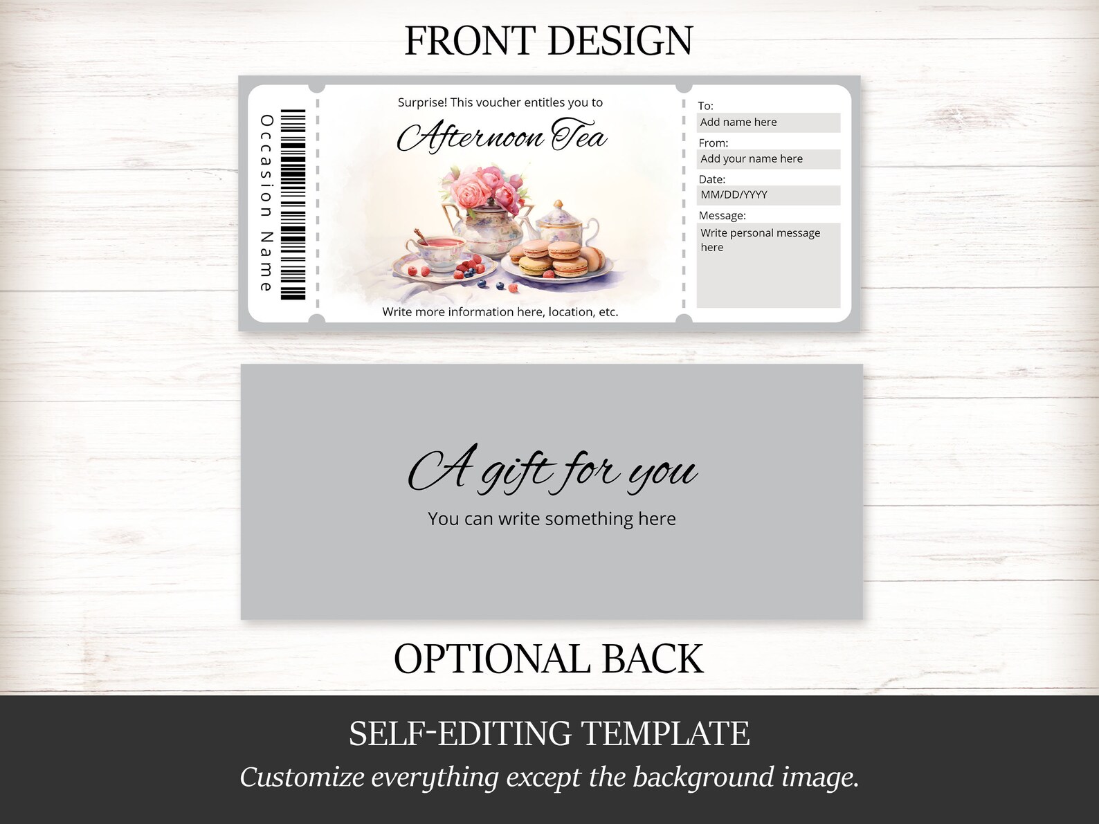 Editable Watercolor Afternoon Tea Voucher Template, Surprise Reveal ...