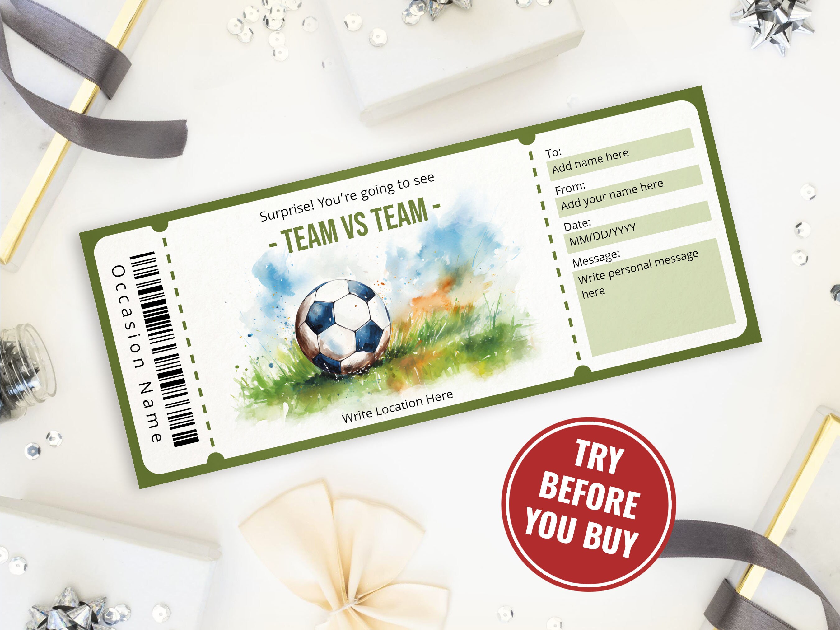 Watercolor Soccer Game Gift Certificate Template Customizable and ...
