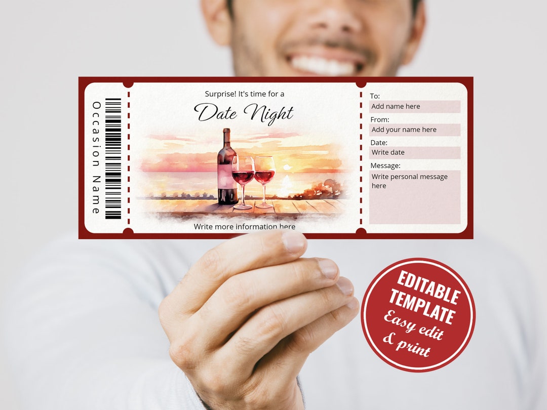 Editable Date Night Gift Ticket Template, Surprise Printable Date Night ...