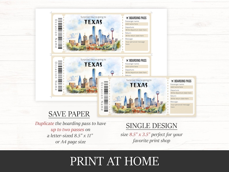 Editable Texas Boarding Pass Template, Surprise Trip to TEXAS ...