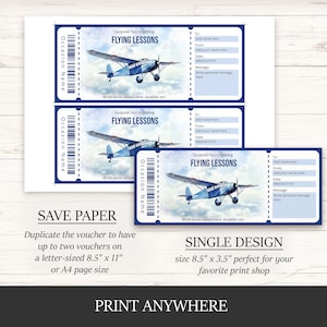 Editable Watercolor Flying Lessons Gift Voucher Template, Surprise ...
