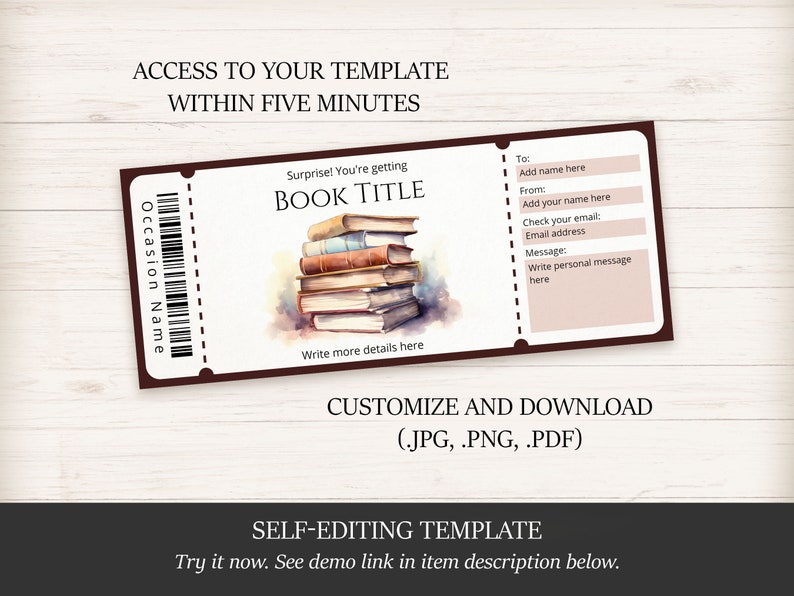 Editable E-book Gift Certificate Template, Watercolor Surprise Ebook ...