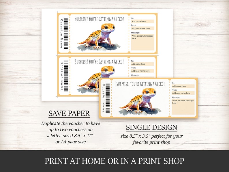 Editable Gecko Gift Certificate Template for Lizard Lover, Personalized ...