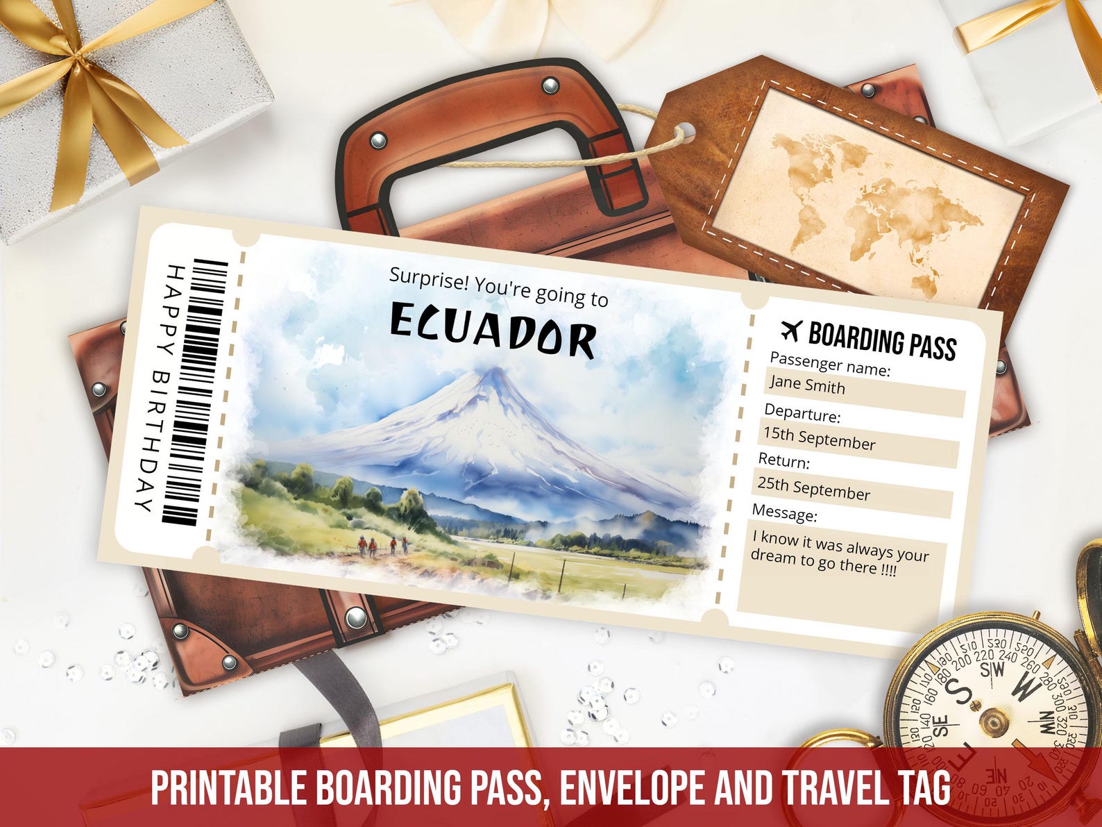 Editable Ecuador Boarding Pass Template, Surprise Trip to ECUADOR ...
