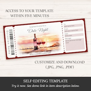 Editable Date Night Gift Ticket Template, Surprise Printable Date Night ...