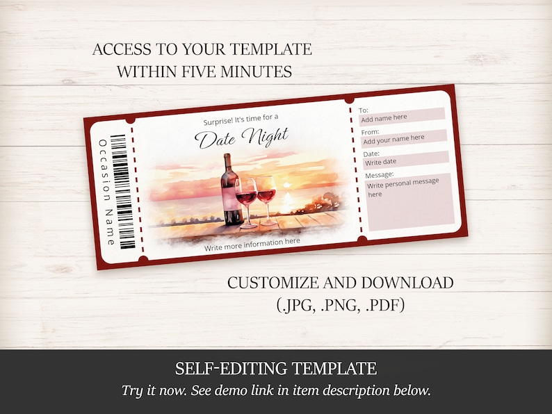 Editable Date Night Gift Ticket Template, Printable Date Night Ticket ...