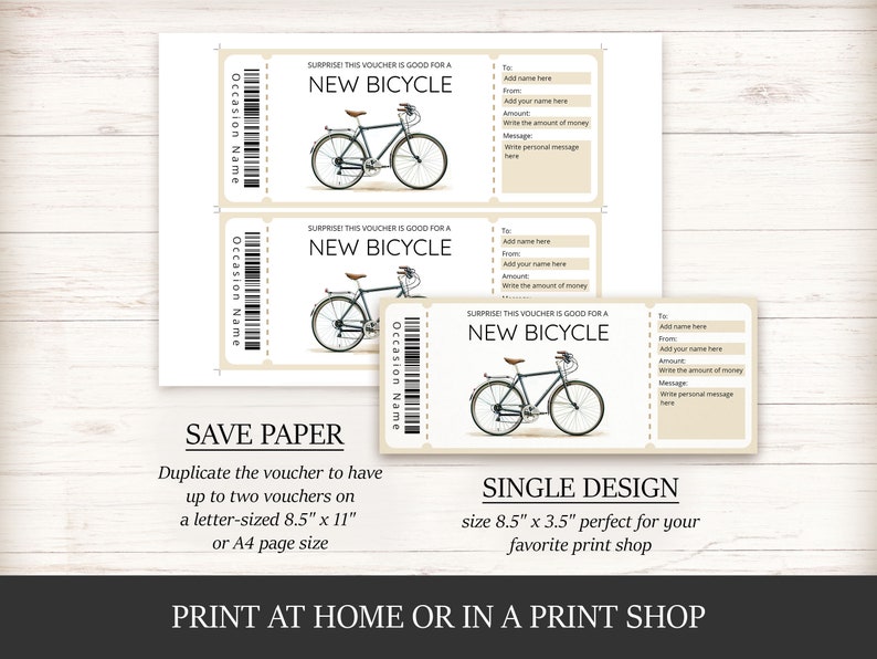 Editable New Bicycle Gift Voucher Personalized Template, Surprise ...