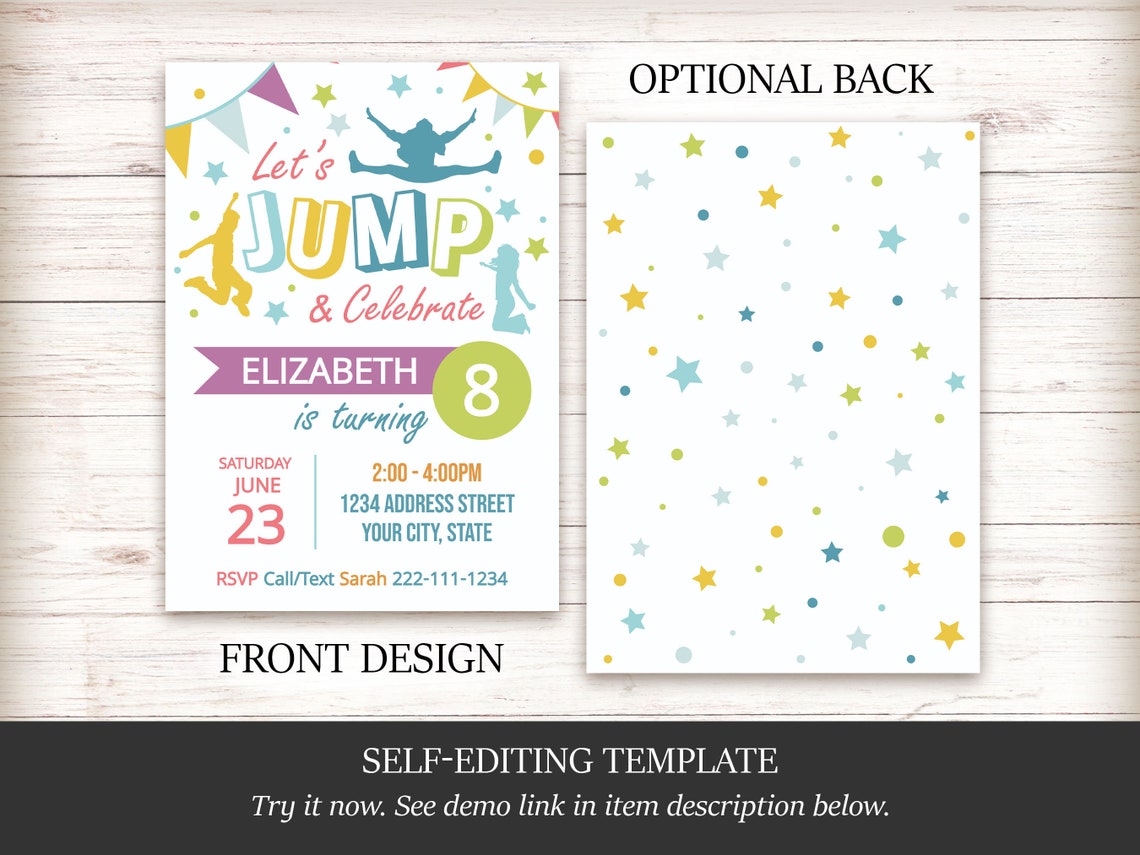 Trampoline Jump Park Birthday Party Invitation for Girls and - Etsy