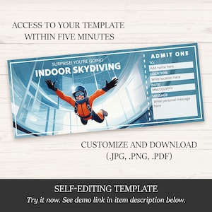 Editable Indoor Skydiving Gift Certificate Template, Printable Indoor ...