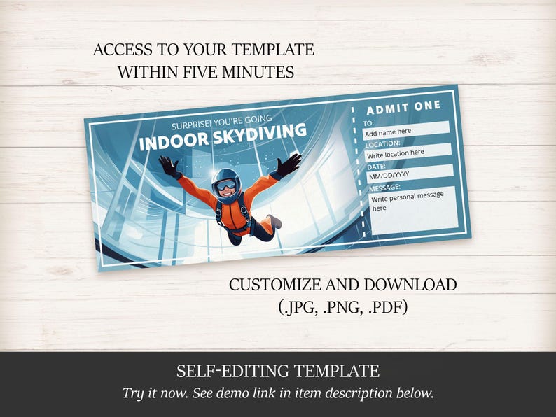Editable Indoor Skydiving Gift Certificate Template, Printable Indoor ...