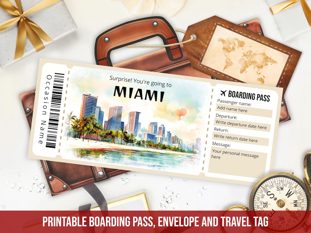 Editable Miami Boarding Pass Template, Personalized Gift, Printable ...