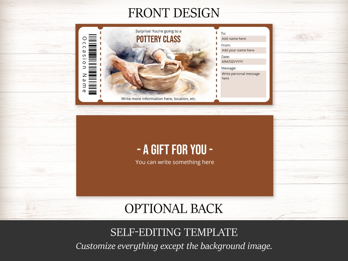 Editable Watercolor Pottery Class Gift Certificate Template, Pottery ...