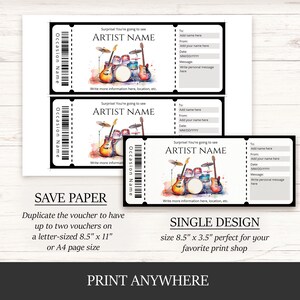 Editable Concert Ticket Template, Printable Custom Concert Ticket Gift ...