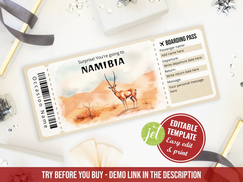Editable Namibia Boarding Pass Template, Printable NAMIBIA Surprise ...