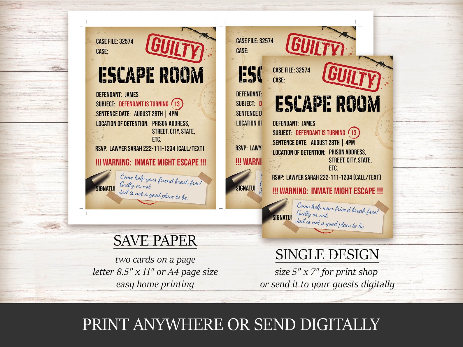 Jail Breakout Escape Room Birthday Invitation, Editable Prison Breakout ...