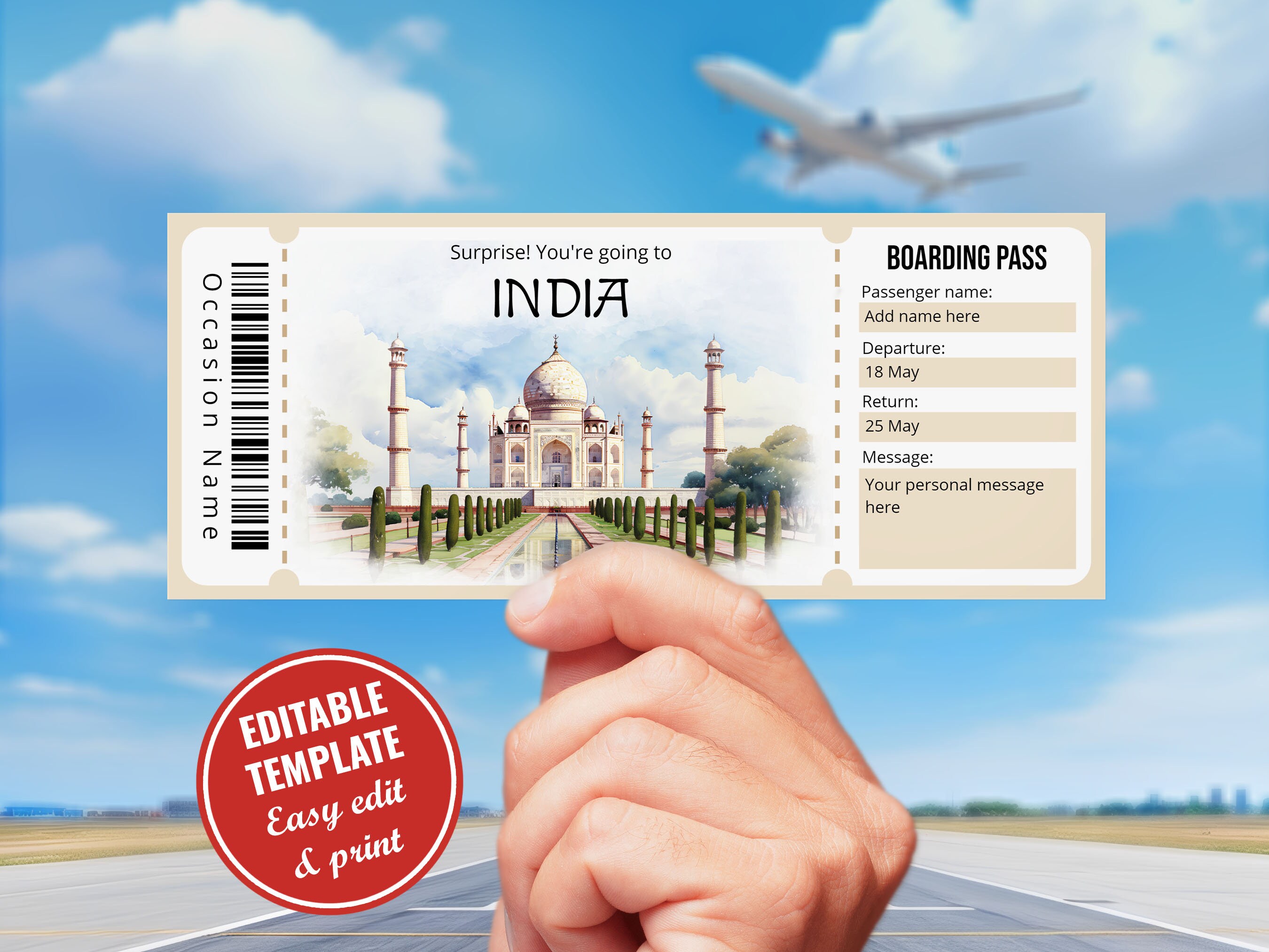 Editable India Boarding Pass Template Surprise India Trip - Etsy