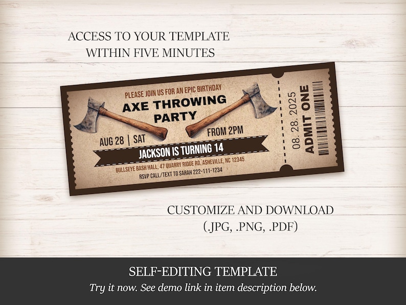 Editable Axe Throwing Birthday Invitation Template, Digital Axe ...