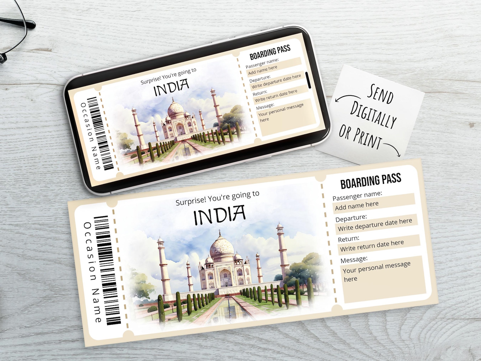Editable India Boarding Pass Template, Surprise India Trip Reveal ...
