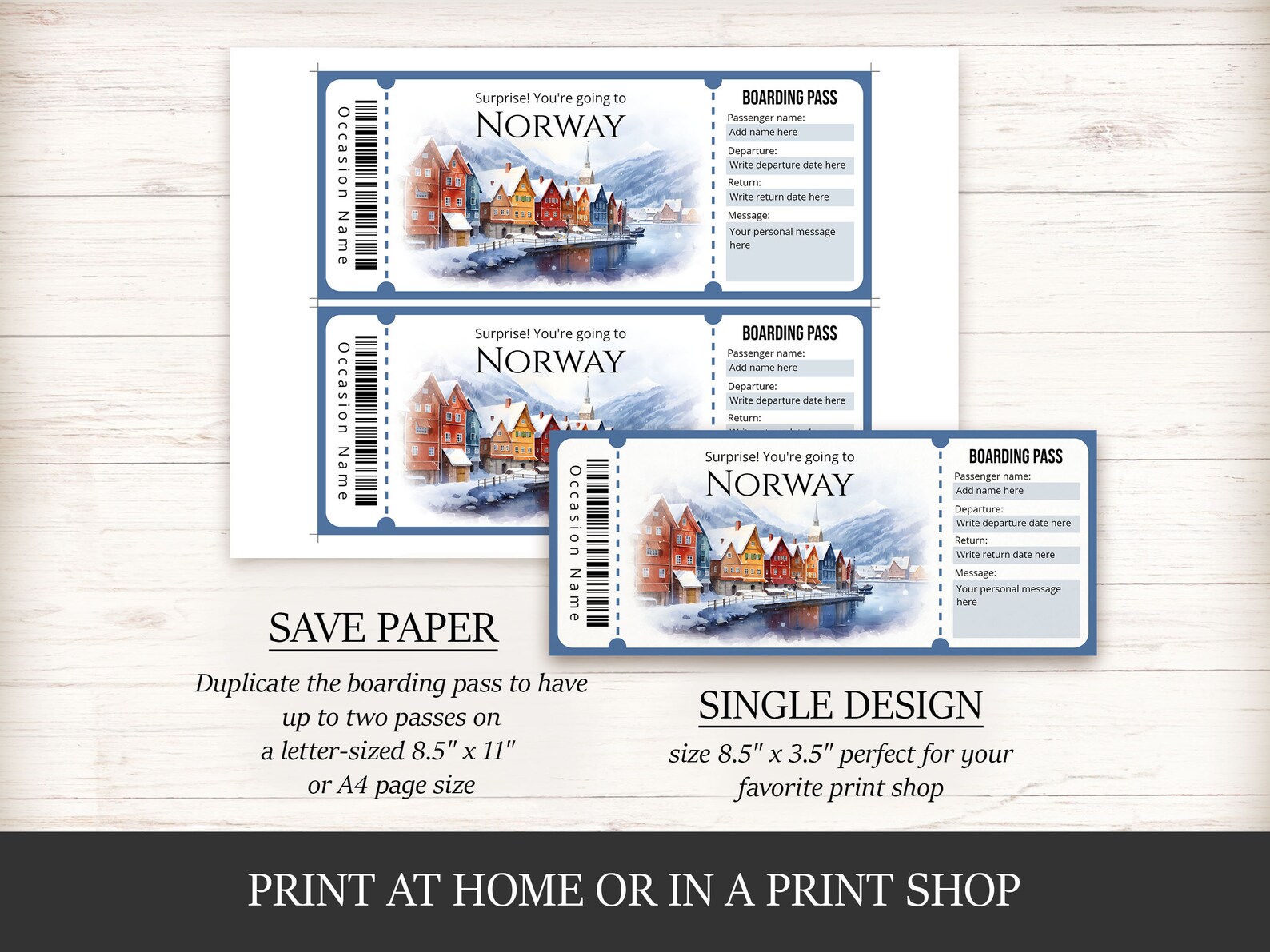 Editable Norway Boarding Pass Template, Personalized Printable Surprise ...