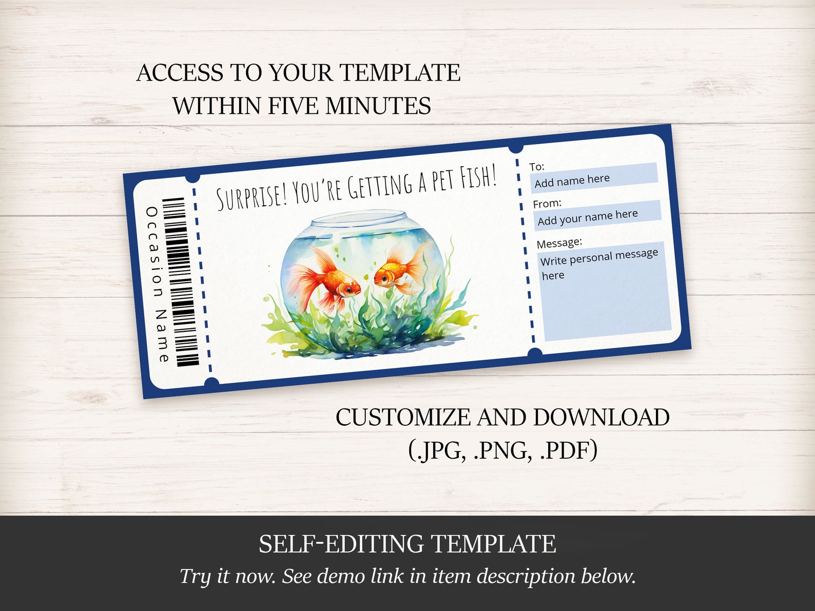 Editable Fish Gift Certificate Template for Fish Lover, Personalized ...