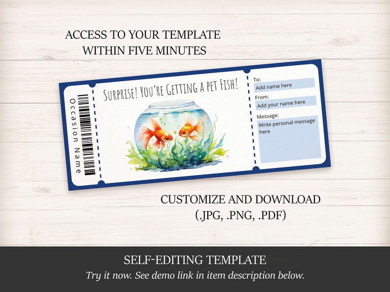 Editable Fish Gift Certificate Template for Fish Lover, Personalized ...