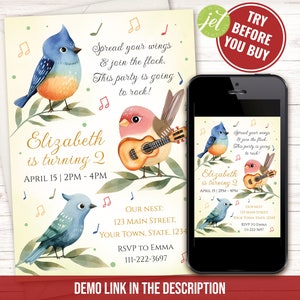 Editable Bird Birthday Invitation Template, Little Bird Party ...