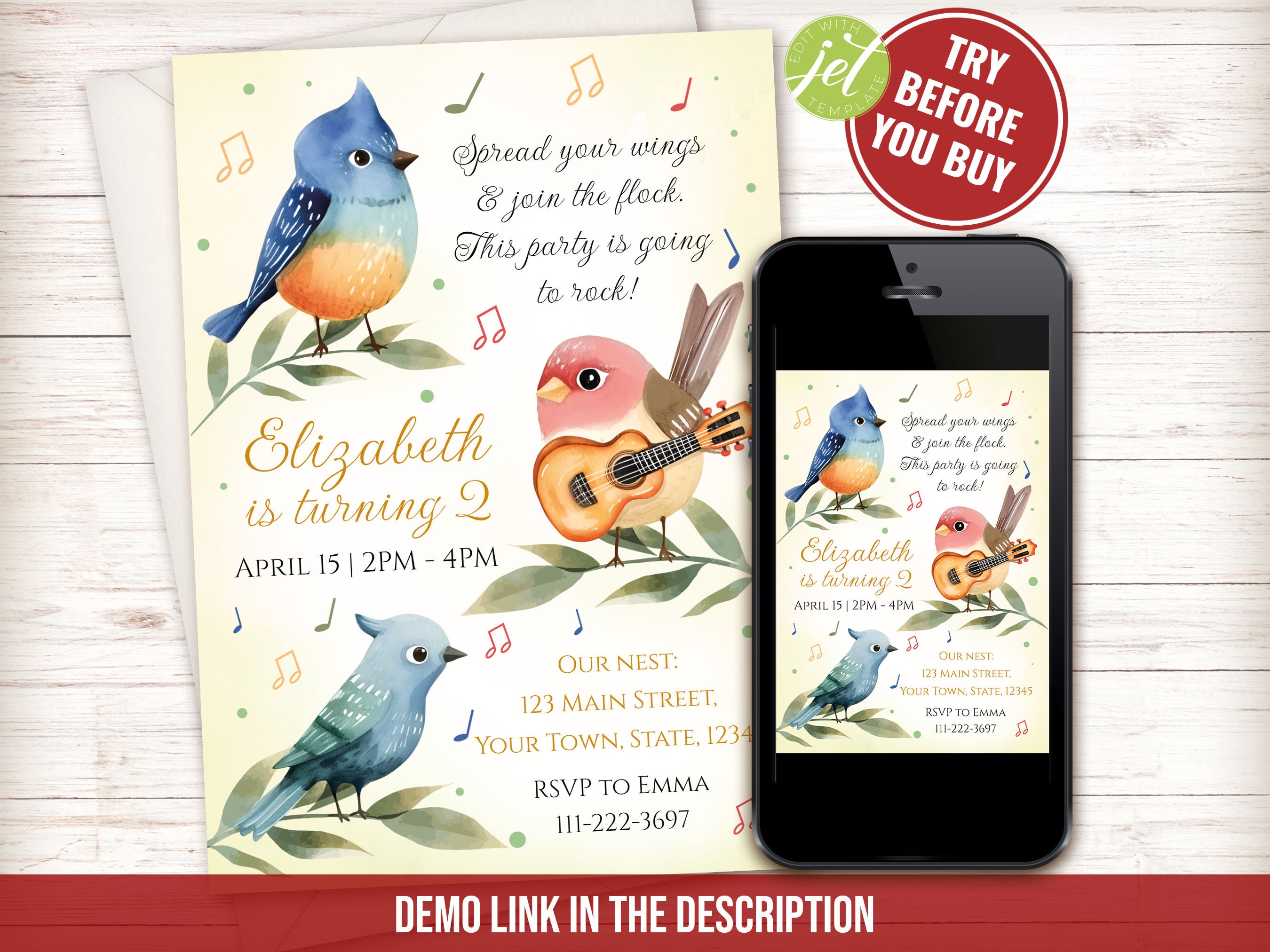 Editable Bird Birthday Invitation Template, Little Bird Party ...