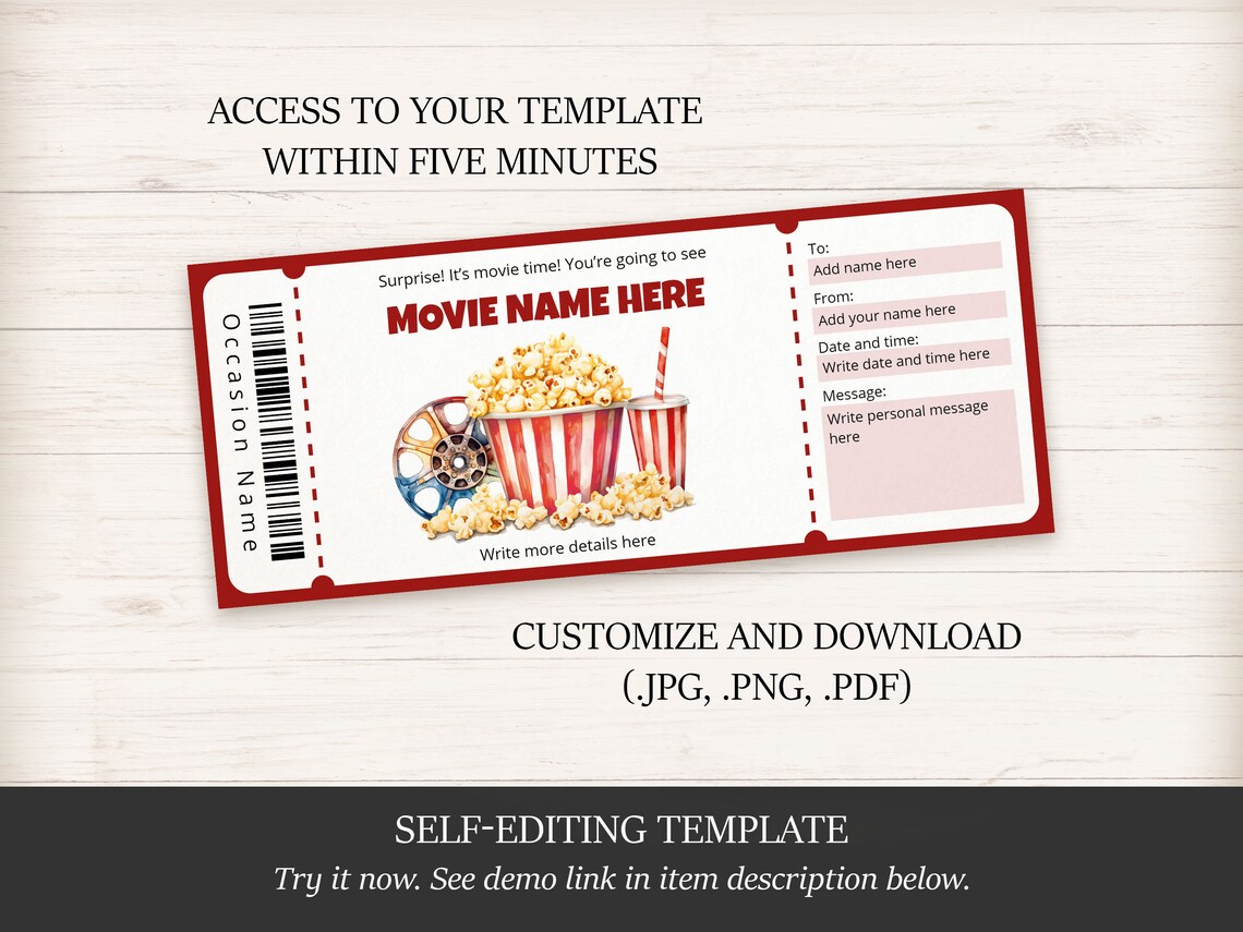 Surprise Movie Night Ticket Template, Customizable and Printable Cinema ...