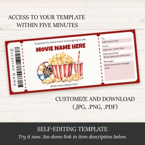 Surprise Movie Night Ticket Template, Customizable and Printable Cinema ...