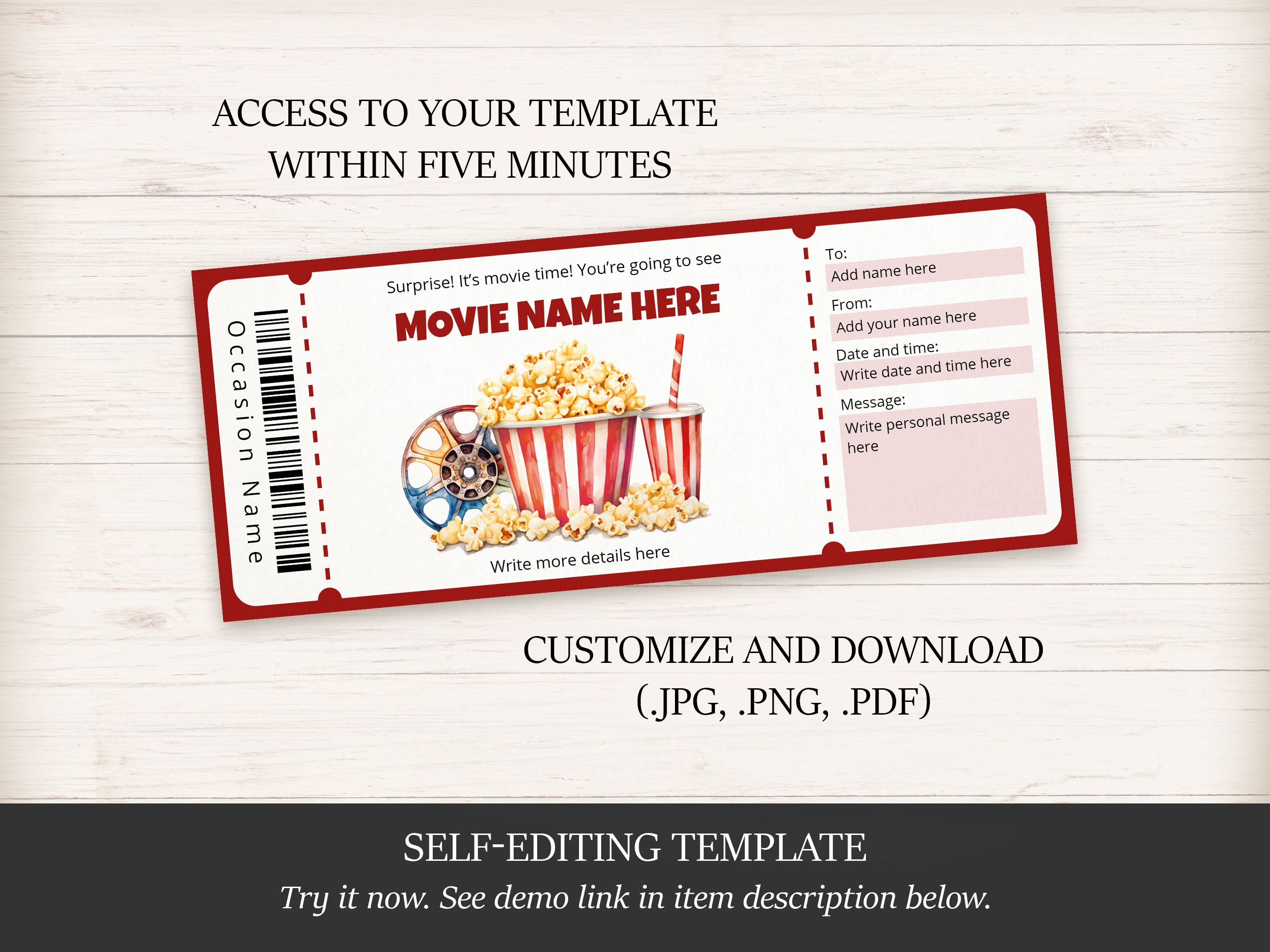 Surprise Movie Night Ticket Template, Customizable and Printable Cinema ...