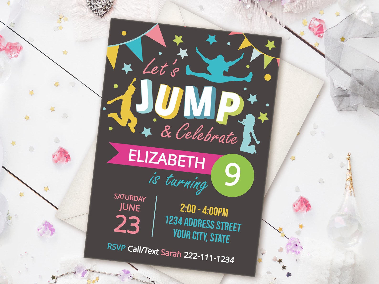 Black Trampoline Jump Park Birthday Party Invitation for Girls - Etsy