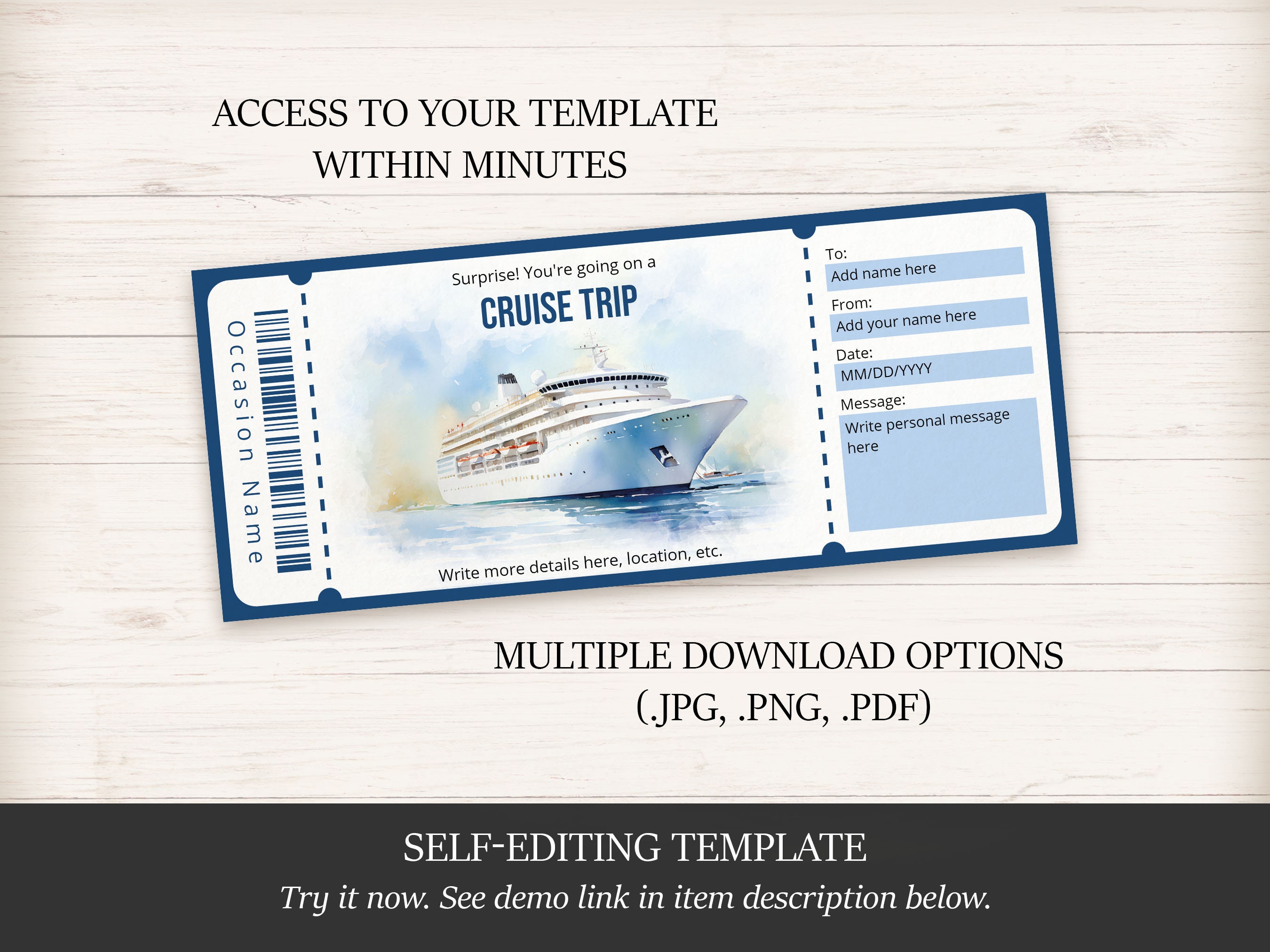 Editable Watercolor Cruise Boarding Pass Template Surprise - Etsy