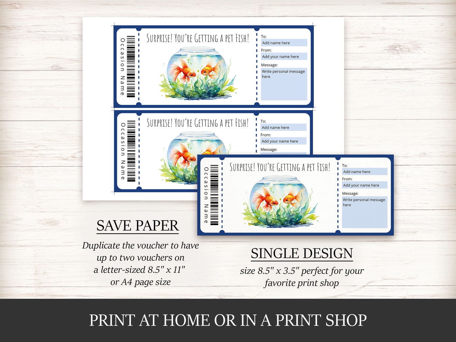 Editable Fish Gift Certificate Template for Fish Lover, Personalized ...