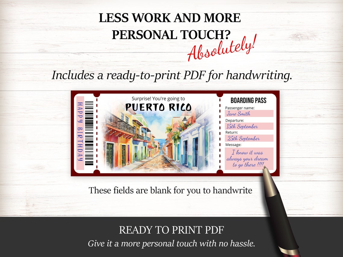 Printable Puerto Rico Boarding Pass Template, Personalized Editable ...
