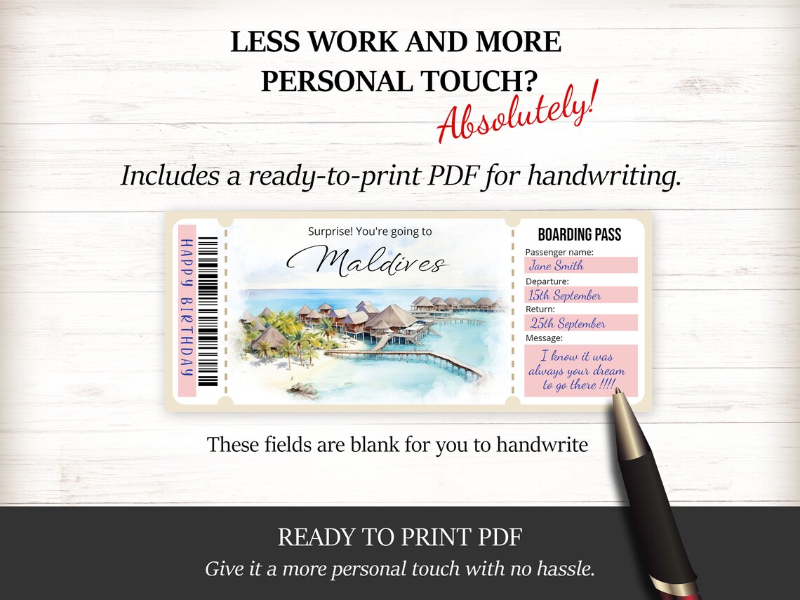 Editable Maldives Boarding Pass Template, Personalized Printable ...
