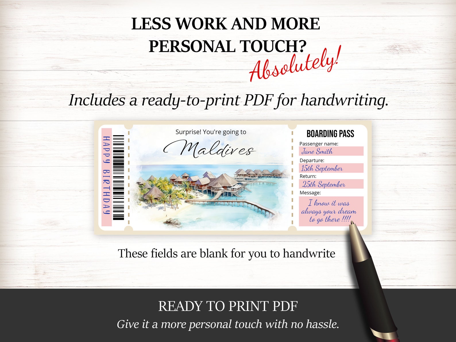 Editable Maldives Boarding Pass Template, Personalized Printable ...