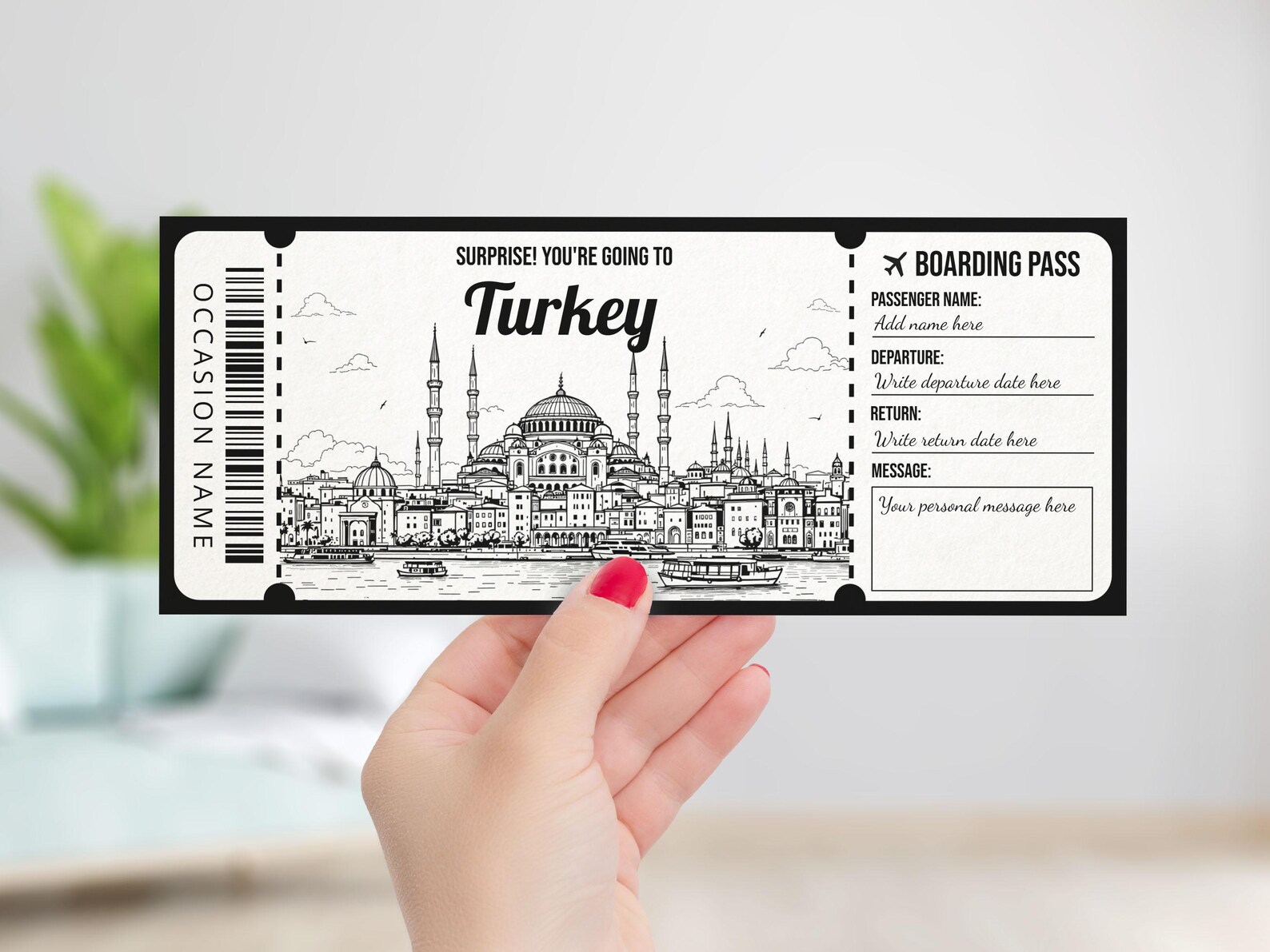 Editable Turkey Boarding Pass Template Printable Turkey Trip Surprise ...