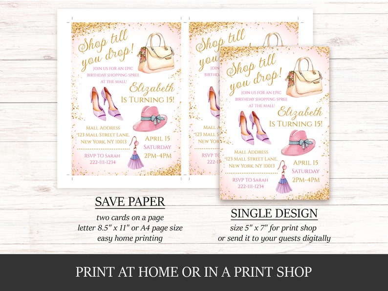 Customizable Shopping Spree Birthday Invitation Template for Girl, Shop ...