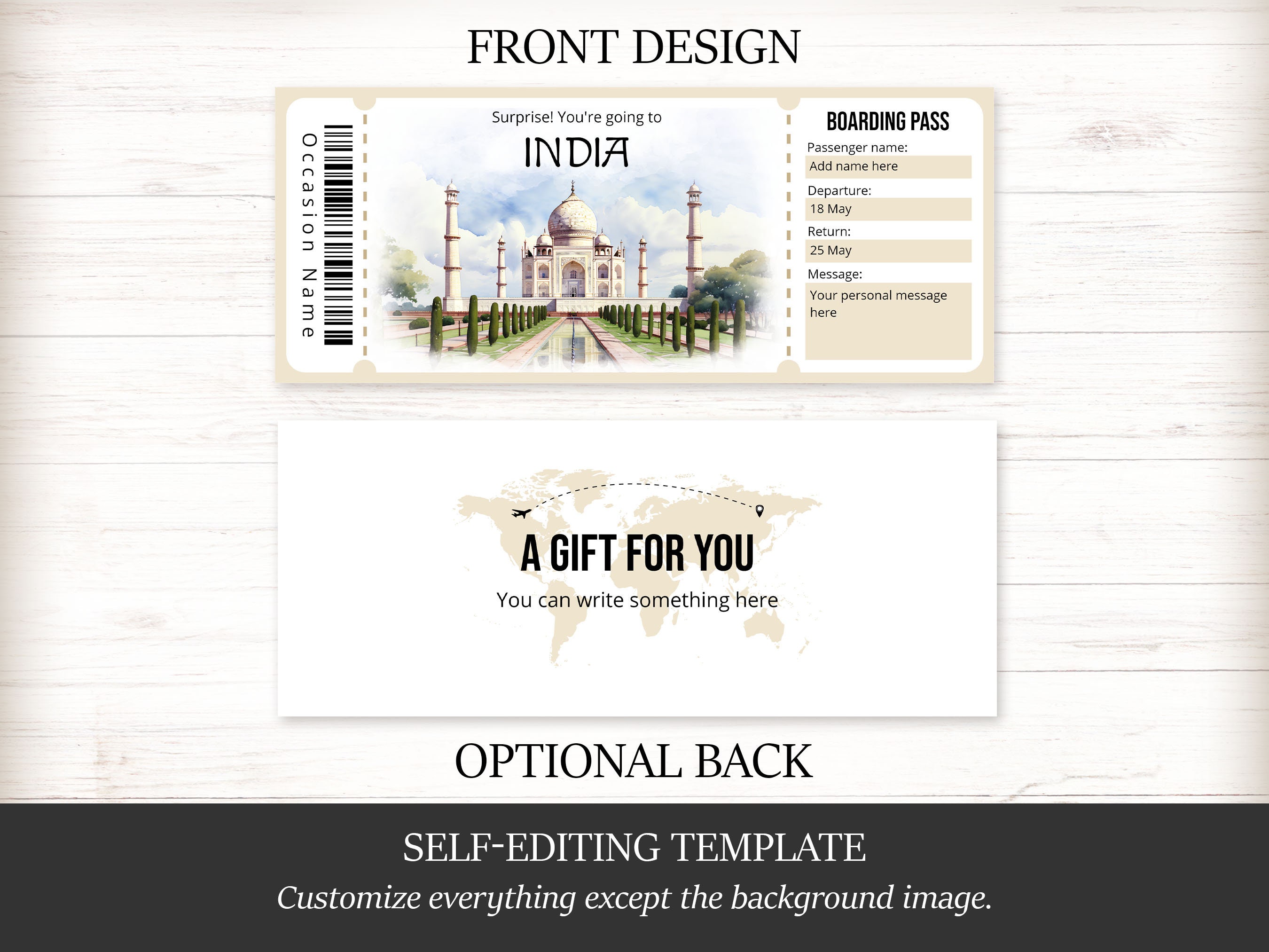 Editable India Boarding Pass Template Surprise India Trip - Etsy