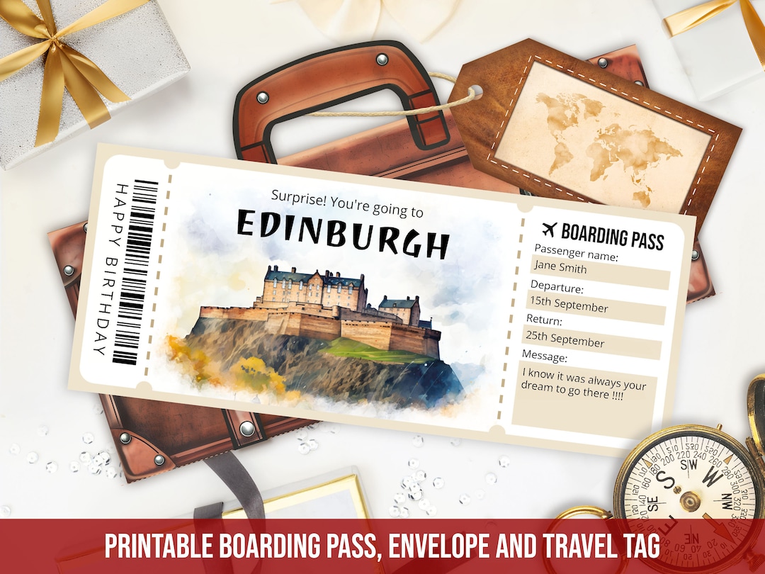 Editable Edinburgh Boarding Pass Template, Personalized Gift Printable ...