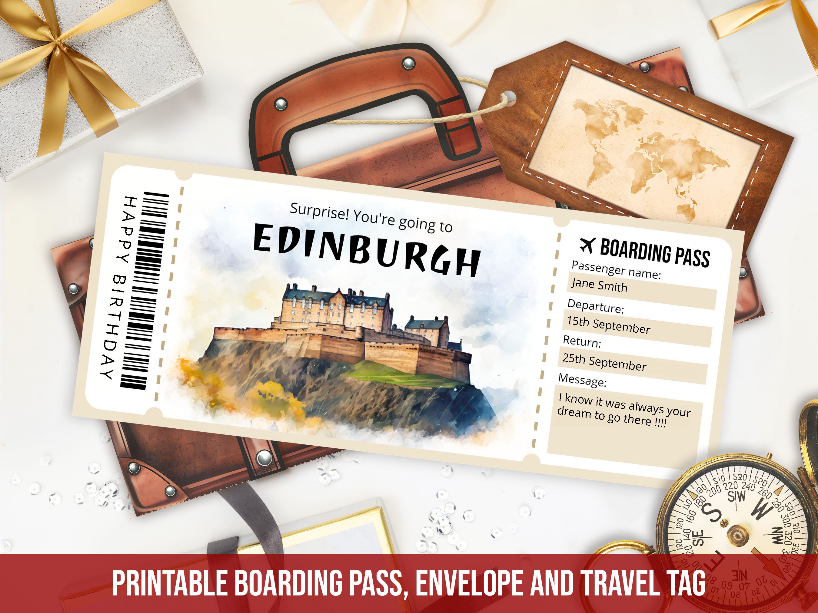 Editable Edinburgh Boarding Pass Template, Personalized Gift Printable ...