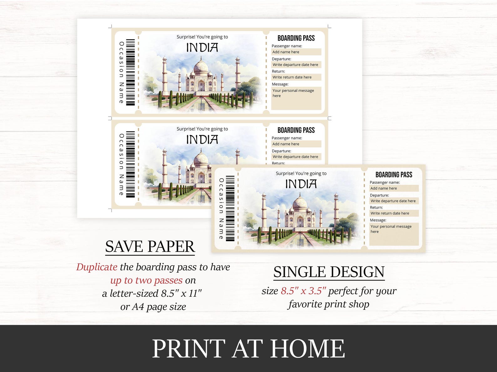 Editable India Boarding Pass Template, Surprise India Trip Reveal ...