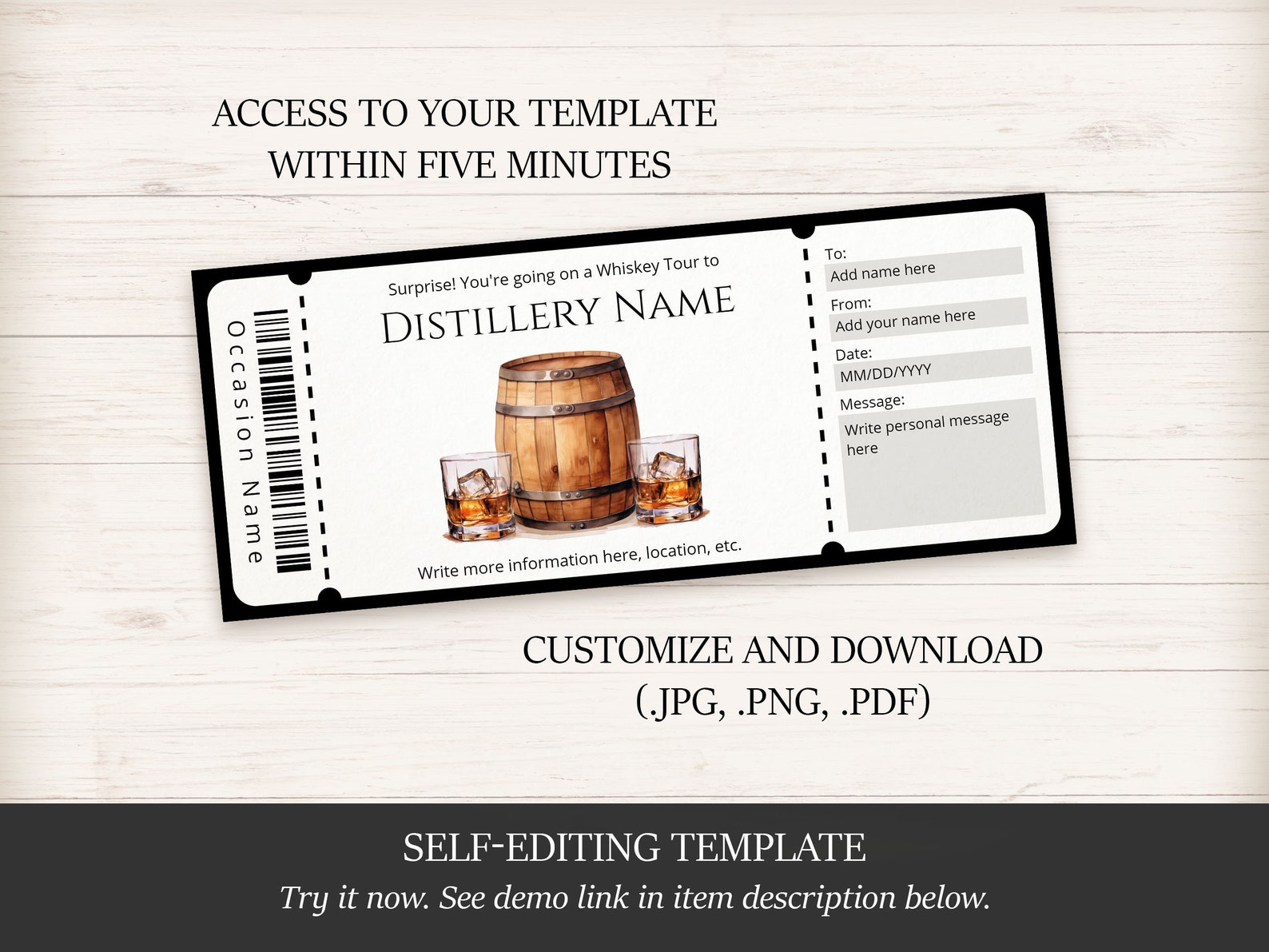 Editable Whiskey Tour Gift Certificate Template, Printable Whiskey ...